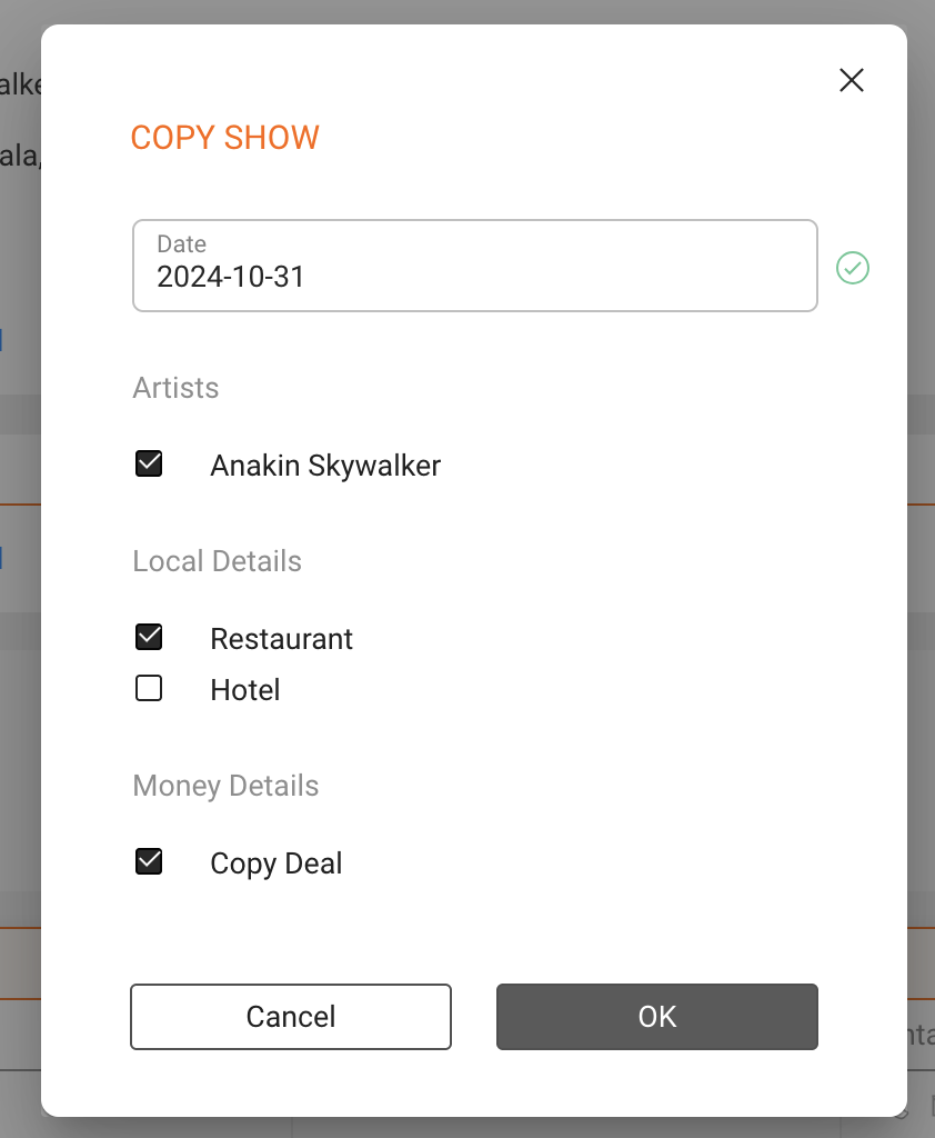 How to Copy a Show in the Booking Module – Details