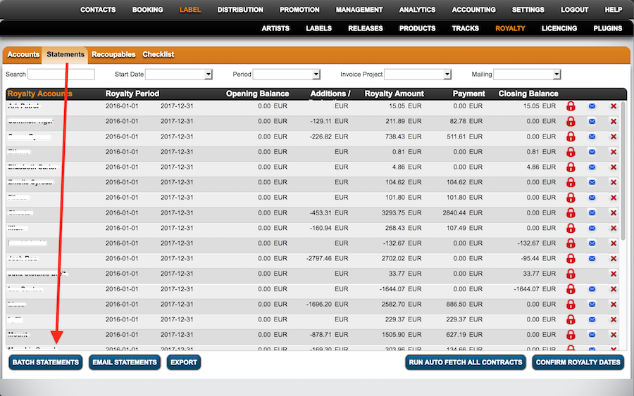 CREATE ROYALTY STATEMENTS – Details
