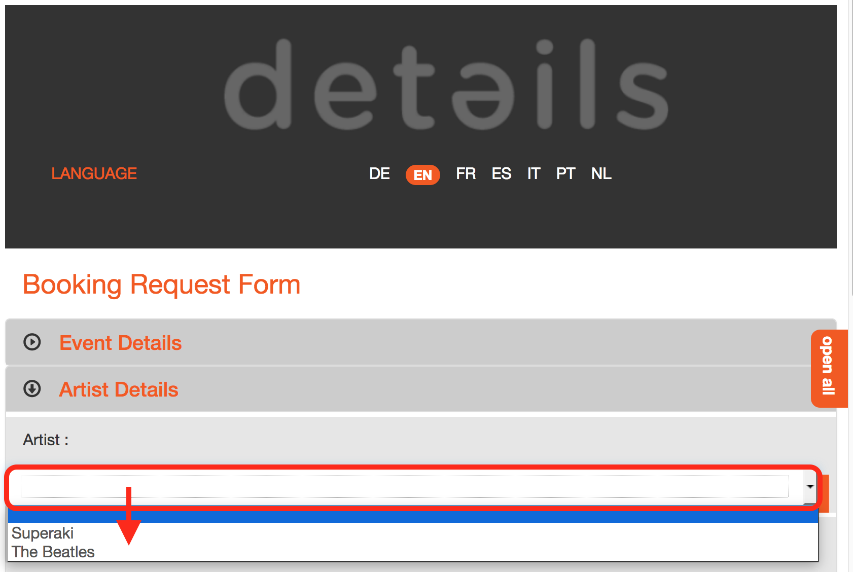 Booking Request Form – Details