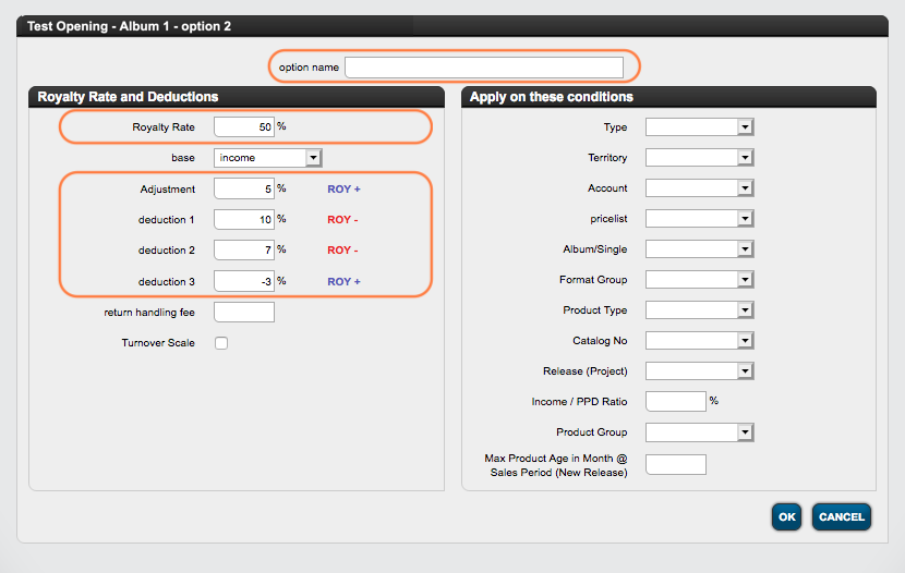 How to set royalty options for physical sales – Details