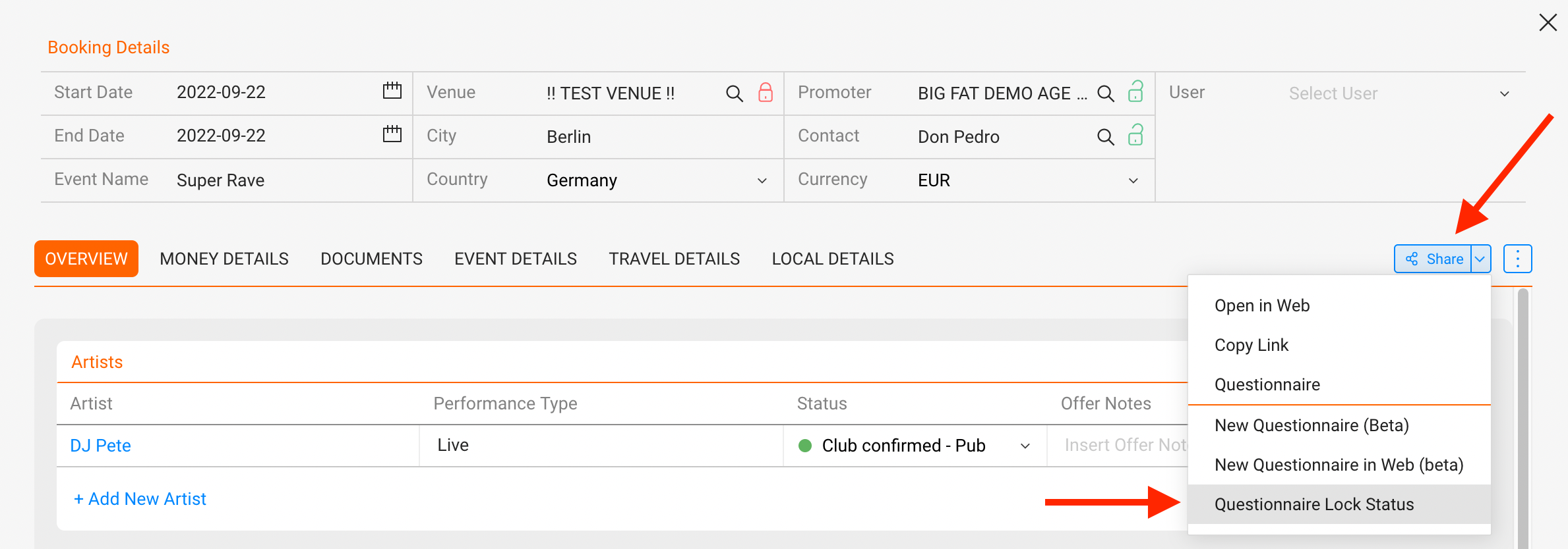 Locking informations in the new Questionnaire – Details